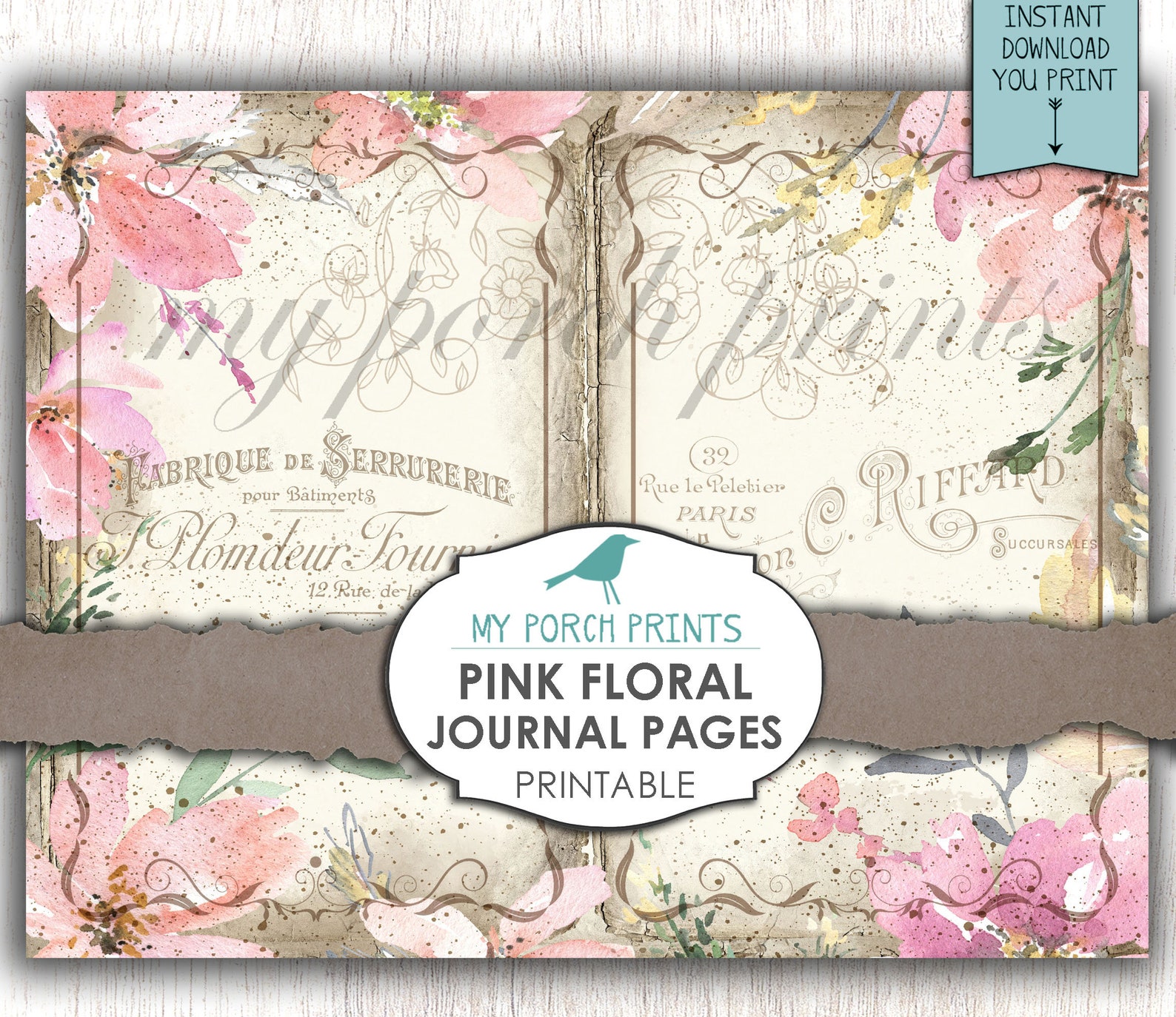 Pink Floral Journal Pages Junk Journal Kit Papers - Etsy