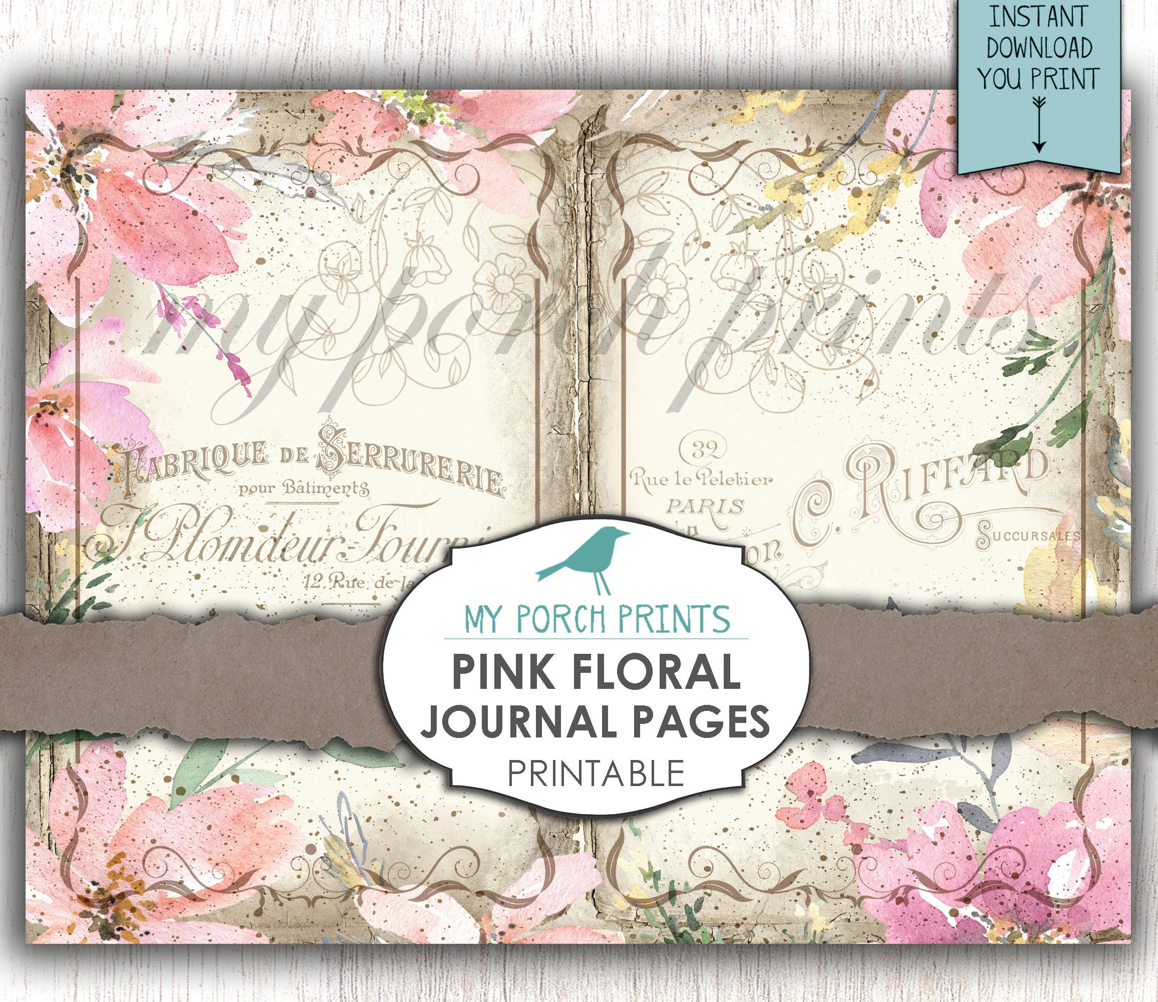 Pink Floral Journal Pages Junk Journal Kit Papers - Etsy