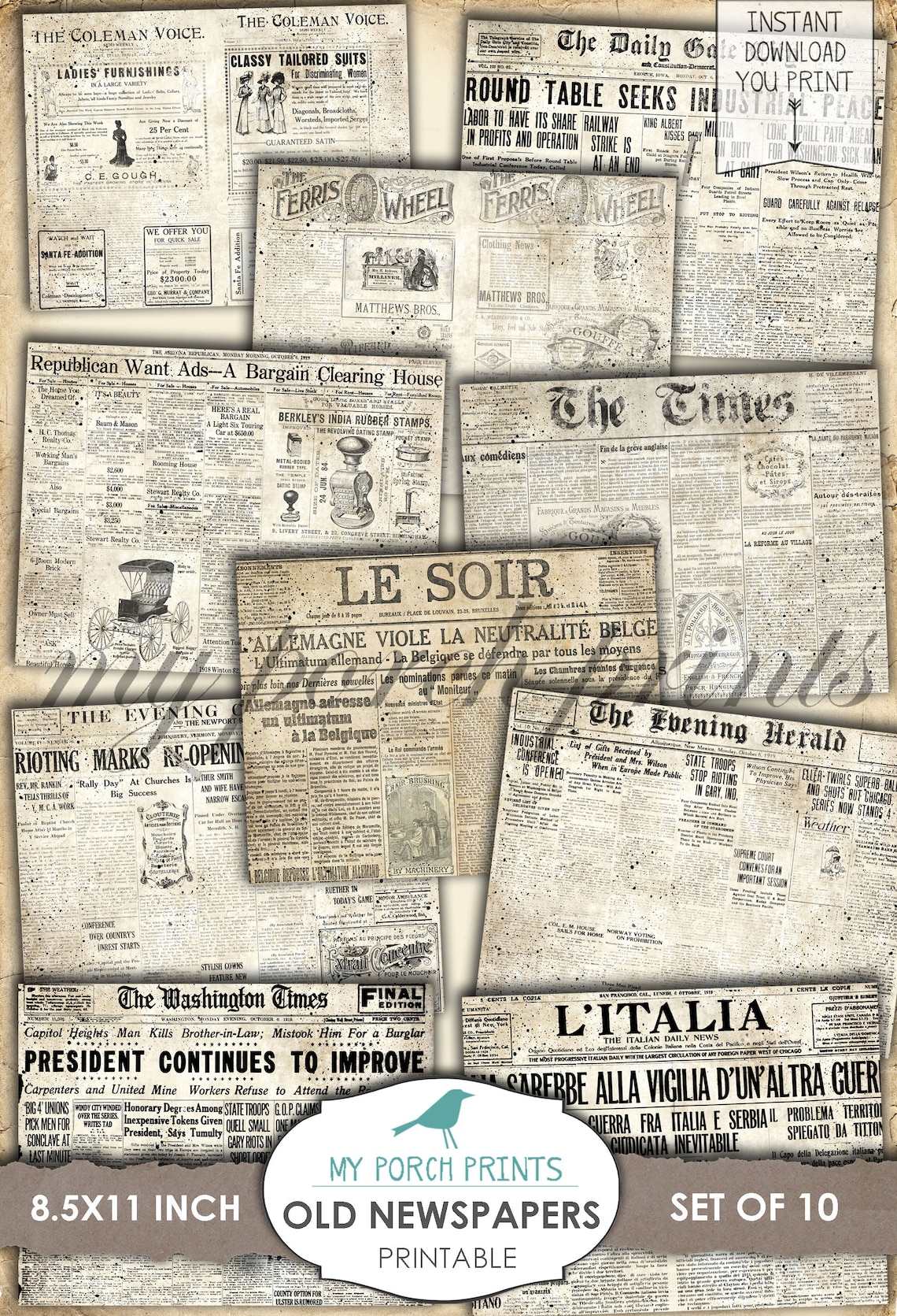 Junk Journal Old Newspapers Printable Paper Newsprint | Etsy
