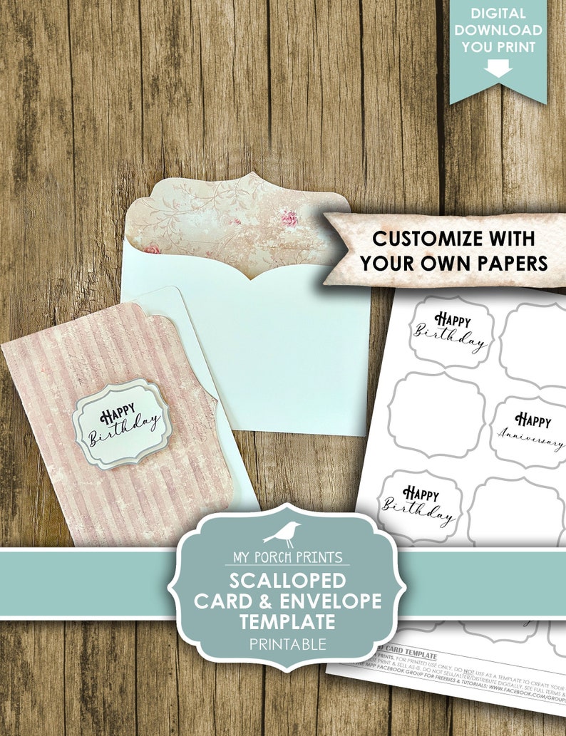 Scalloped Greeting Card Kit, Envelopes, Template, Junk Journal, Ink ...
