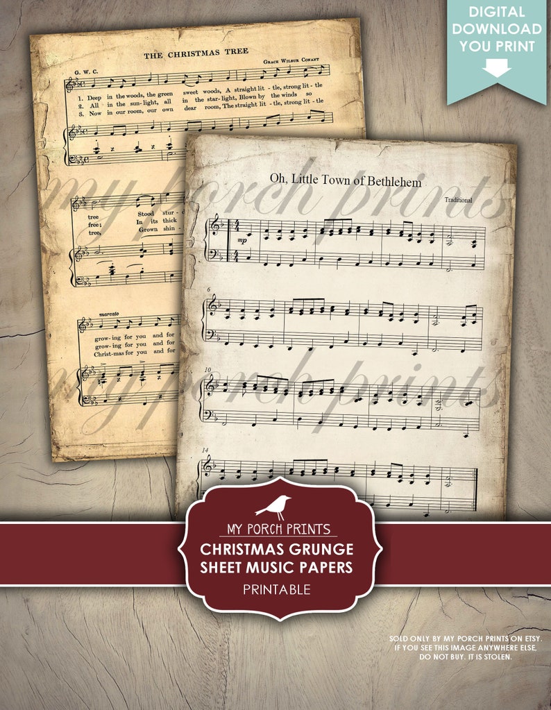 Christmas Grunge Sheet Music PAPERS, Junk Journal, Songs, Carols ...