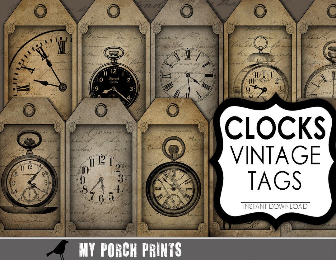 Clock Tags, Scrapbook Paper, Steampunk, Grunge, Party, Potion Labels ...