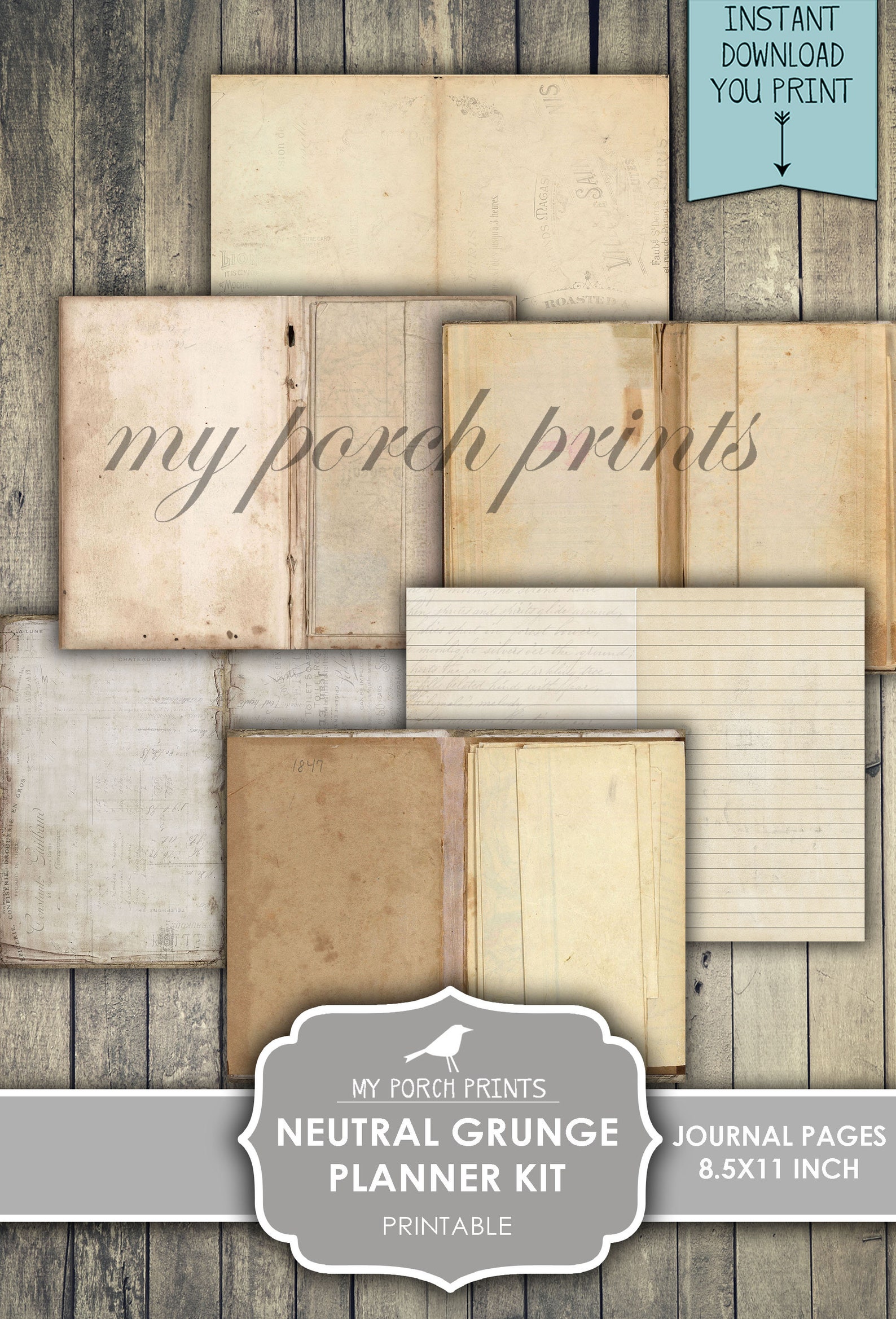 Junk Journal, Planner, Kit, Neutral, Grunge, Calendar, Bullet Journal ...