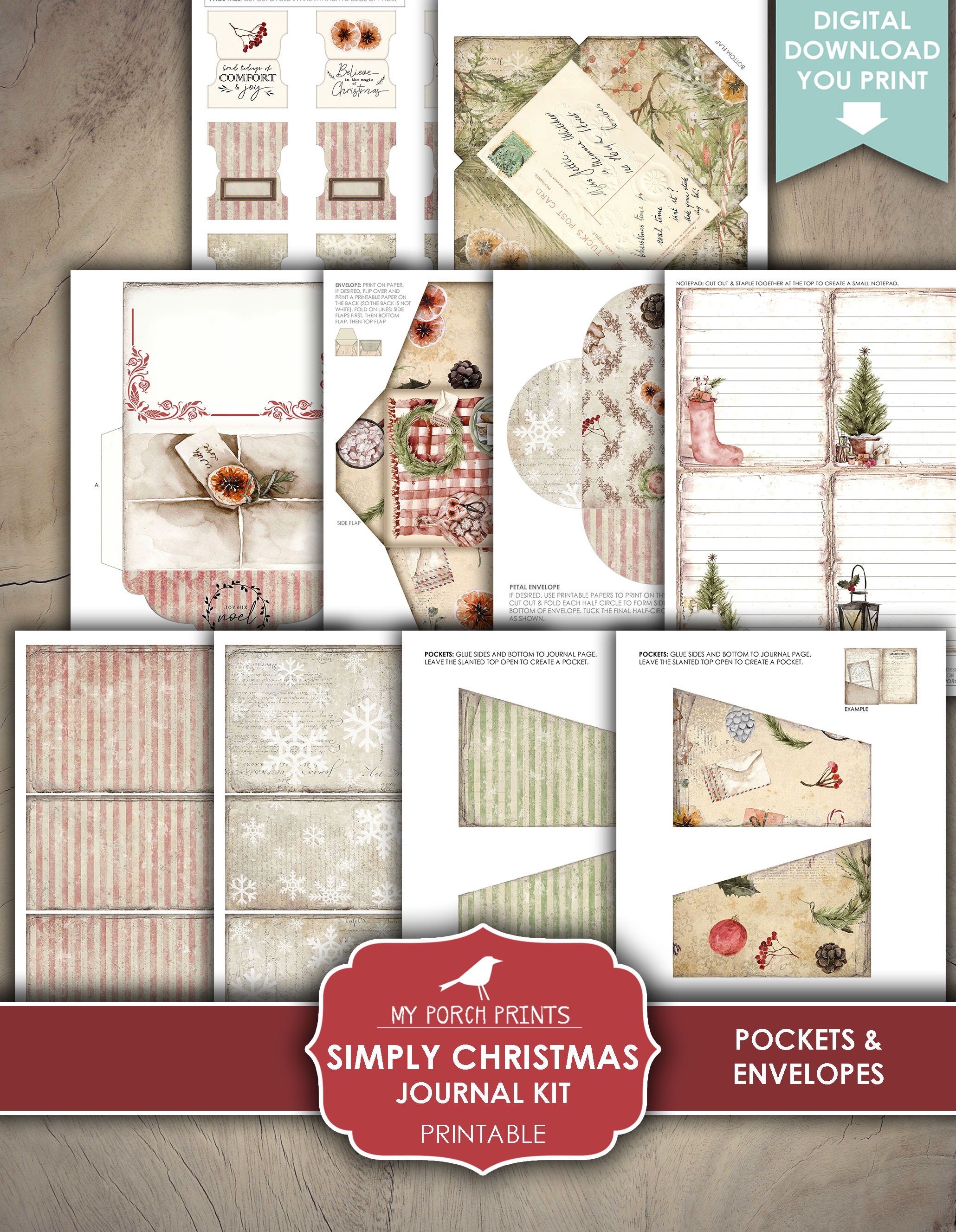 Junk Journal Simply Christmas Kit December Red Green - Etsy