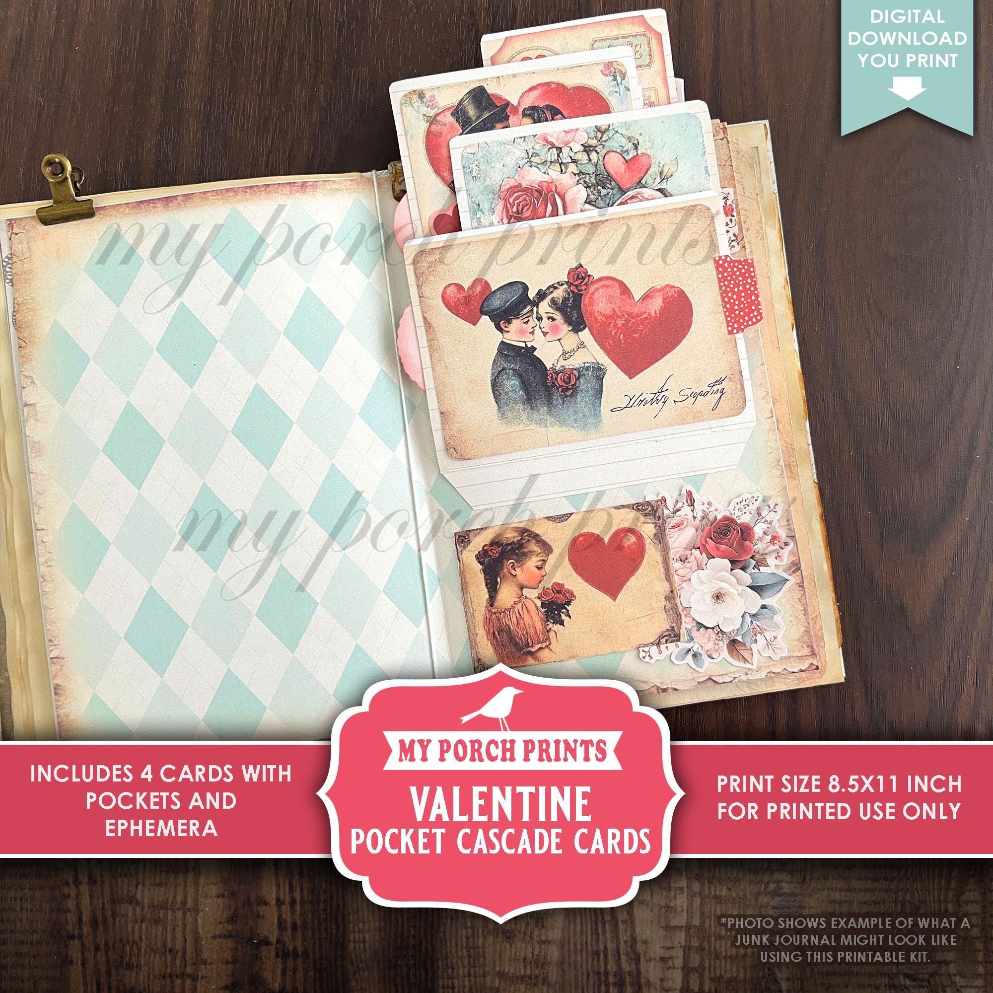 Valentine Pocket Cascade Cards, Junk Journal, Ephemera, Card, Movement ...