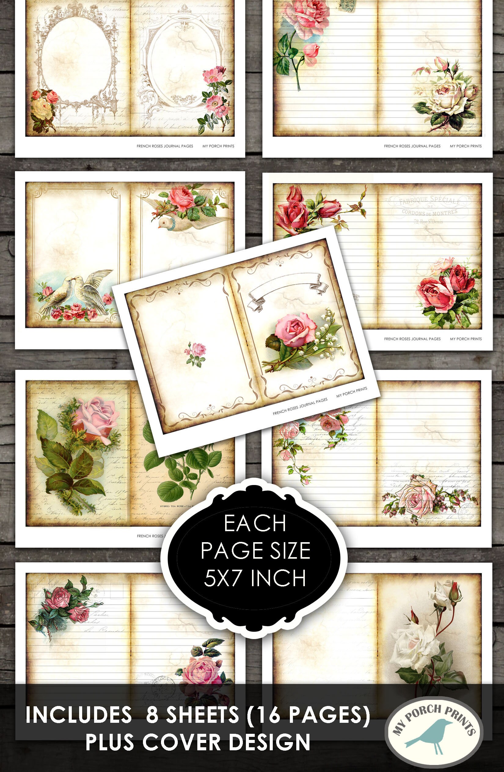 Junk Journal French Roses Journal Pages Valentine's - Etsy