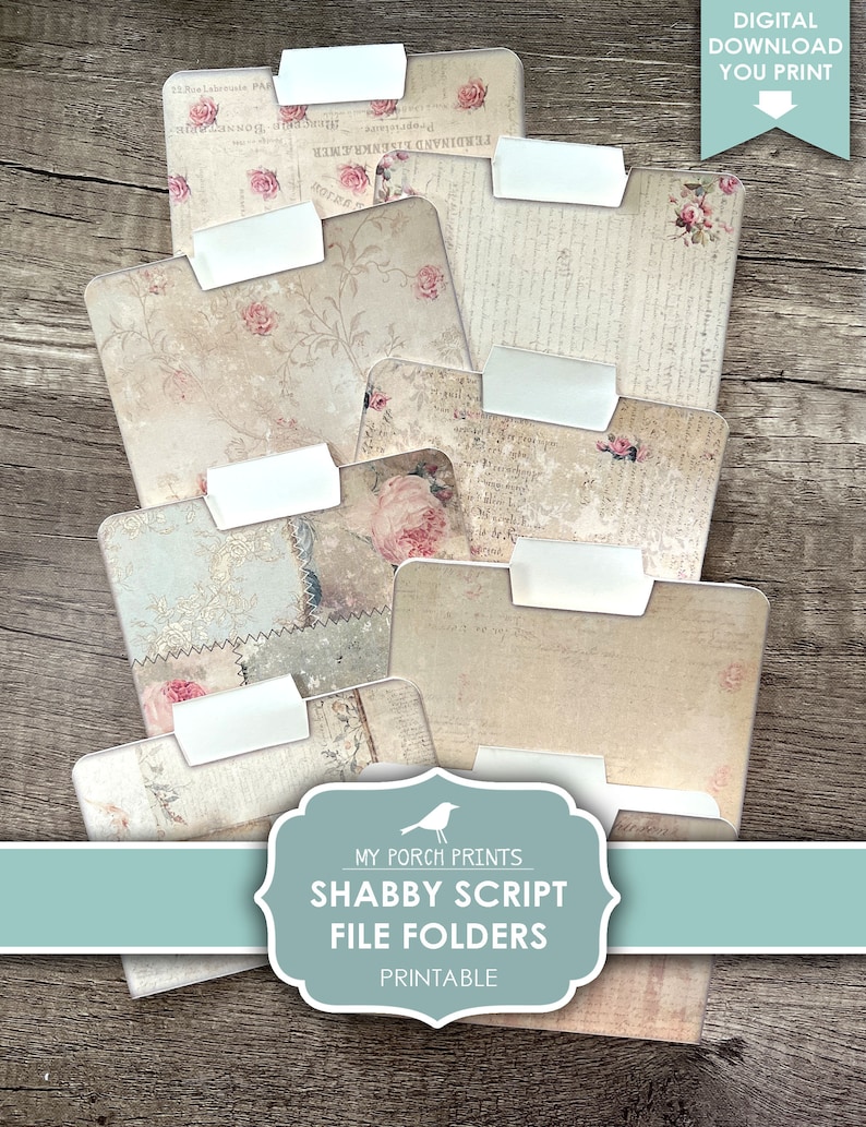 Junk Journal File Folders Shabby Script Ephemera Kit - Etsy