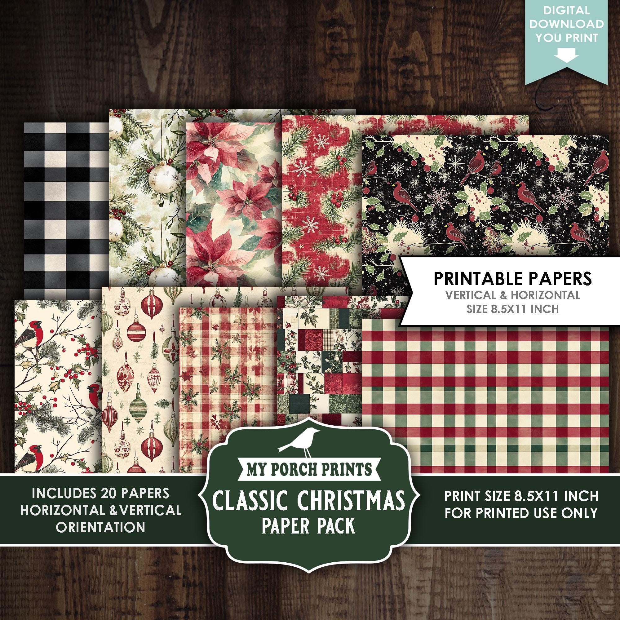 Classic Christmas Paper Pack, Junk Journal, Holiday, Merry, Red, Green ...