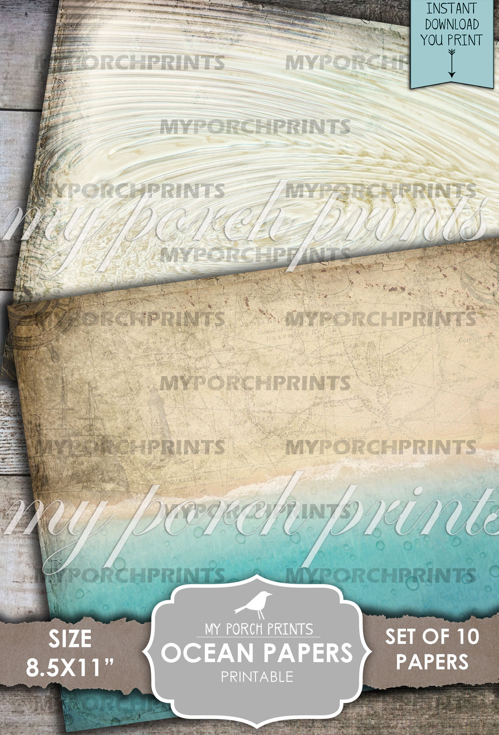 Junk Journal, Ocean Papers, Printable, Mermaid, Sea, Ocean, Paper ...