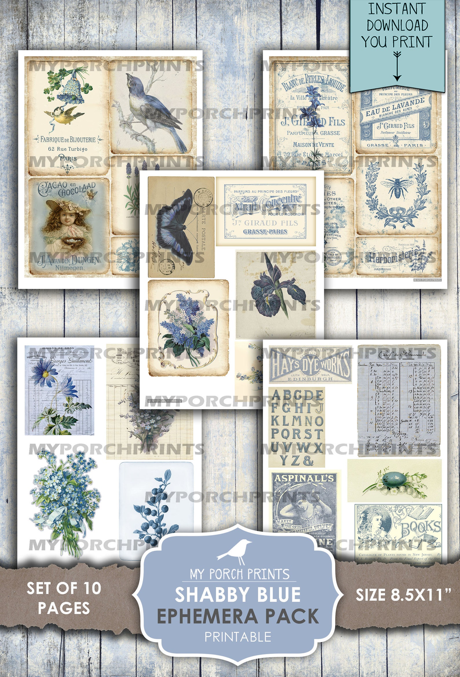 Junk Journal Ephemera Pack Shabby Blue Butterfly Insert - Etsy