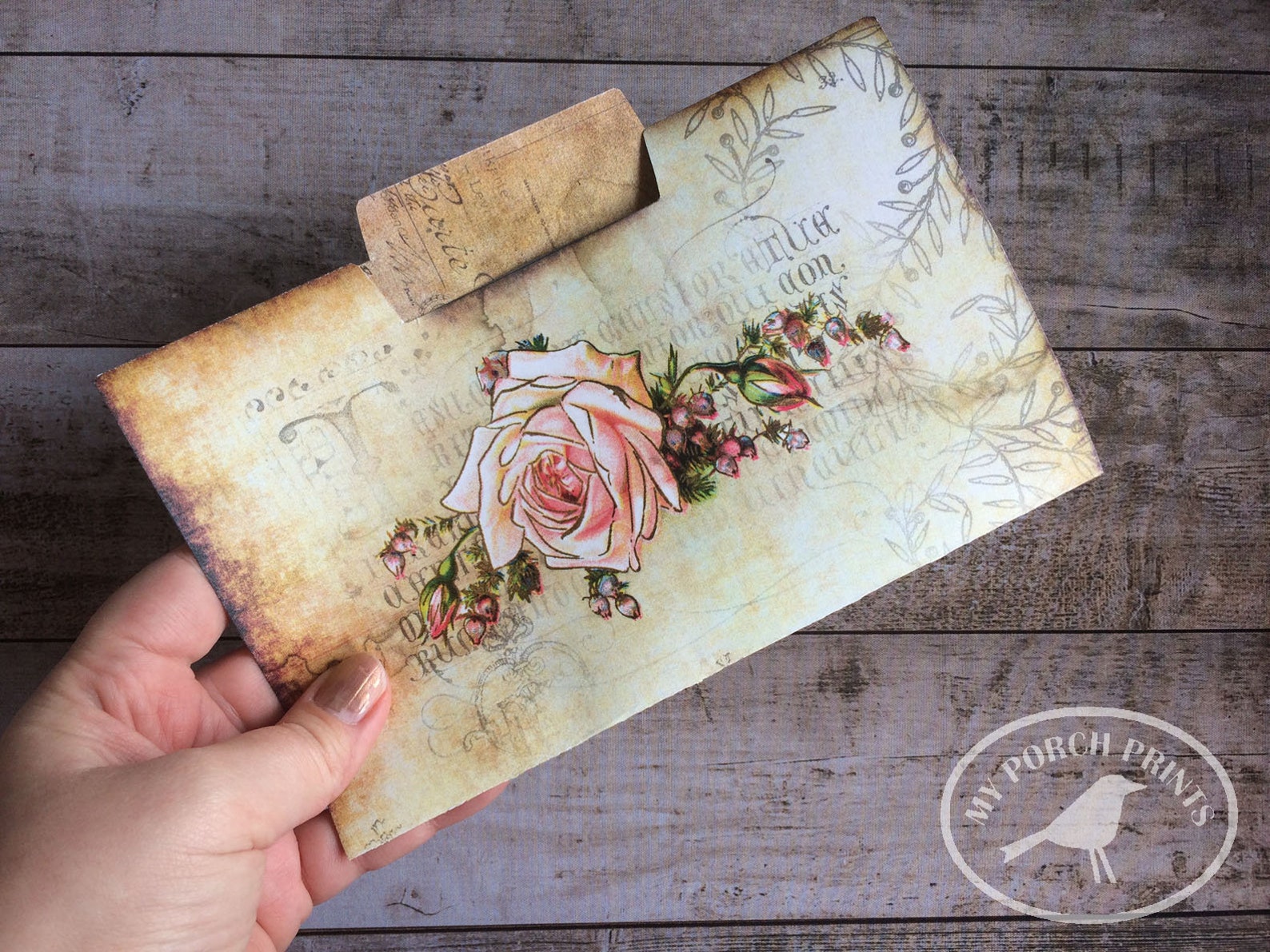 Mini File Folders, Roses, Scrapbook Kit, Junk Journal Kit, Printable Ephemera, Tag, Paper, ATC ...