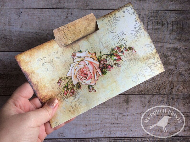Mini File Folders, Roses, Scrapbook Kit, Junk Journal Kit, Printable ...