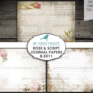 Roses & Script, Journal Pages, Printable Paper, Junk Journal Kit ...