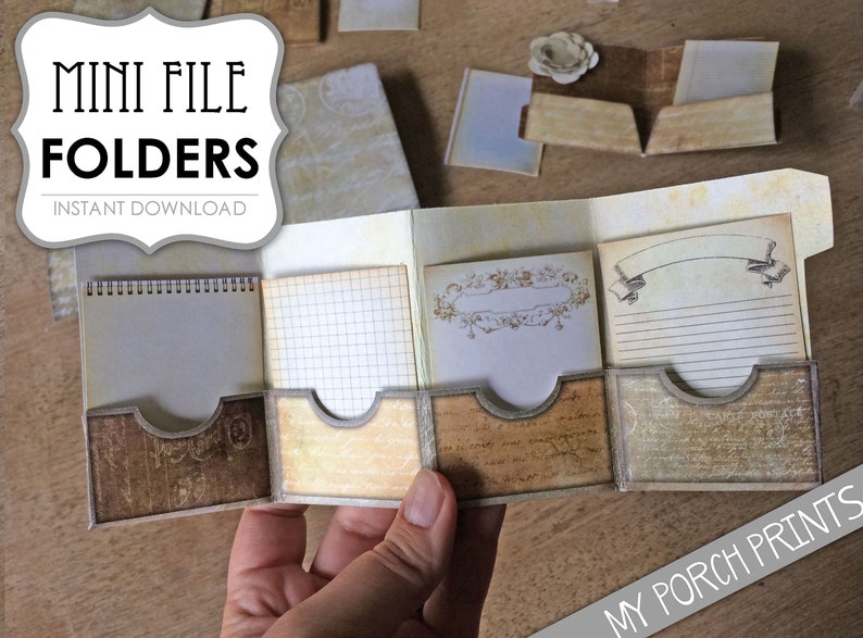 Mini File Folders Scrapbook Kit junk journal kit notecards | Etsy