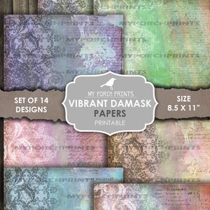Vibrant Damask, Junk Journal, Papers, Collage Sheets, Printable Paper ...