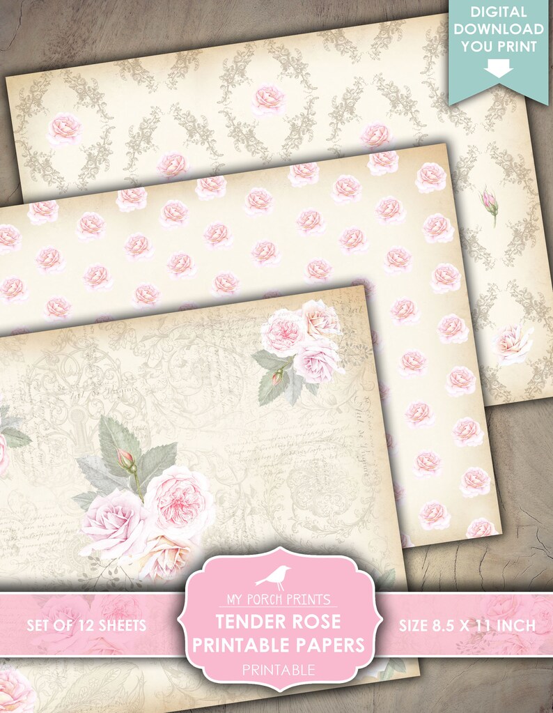 Junk Journal Tender Rose Papers Floral Paper Roses - Etsy