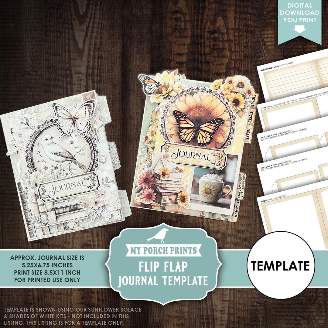 Flip Flap Junk Journal Template, Blank, Black and White, Ink Saver ...