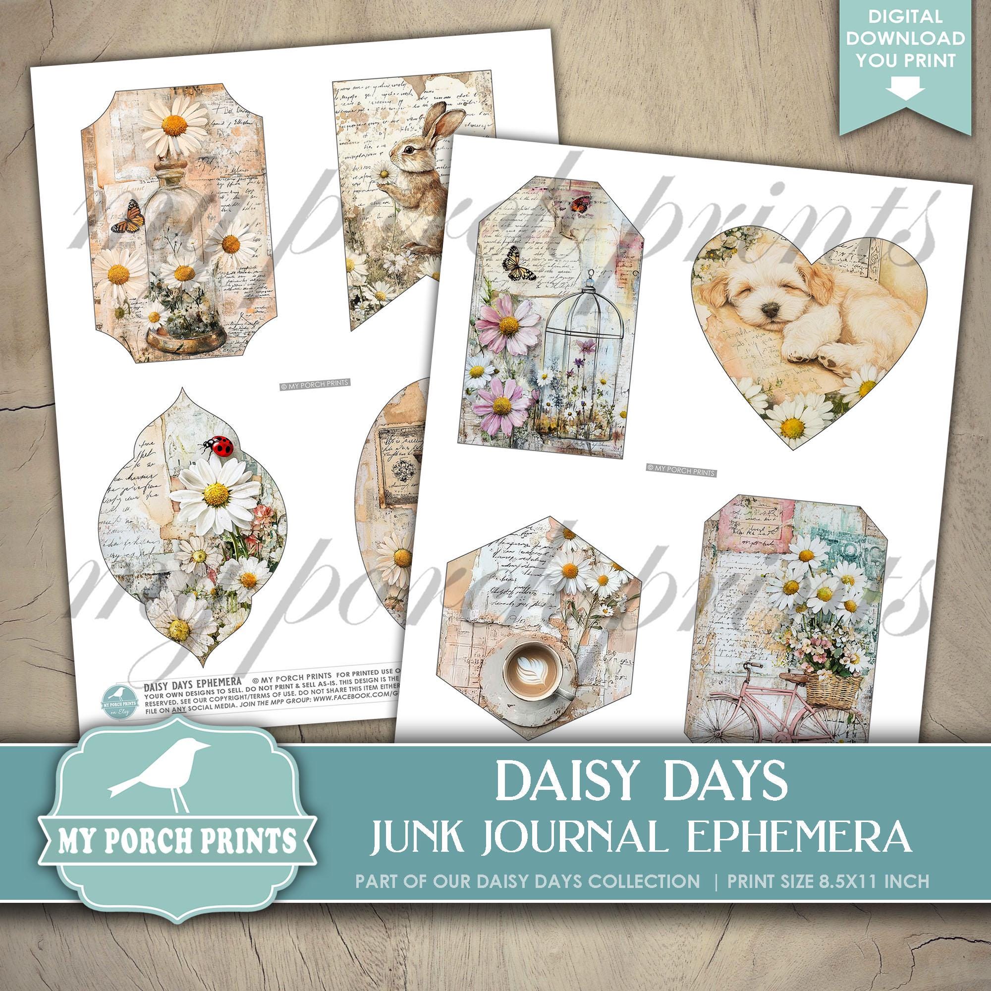 Daisy Days EPHEMERA, Flowers Cottage Blue Pink Yellow Kit Farm Country ...