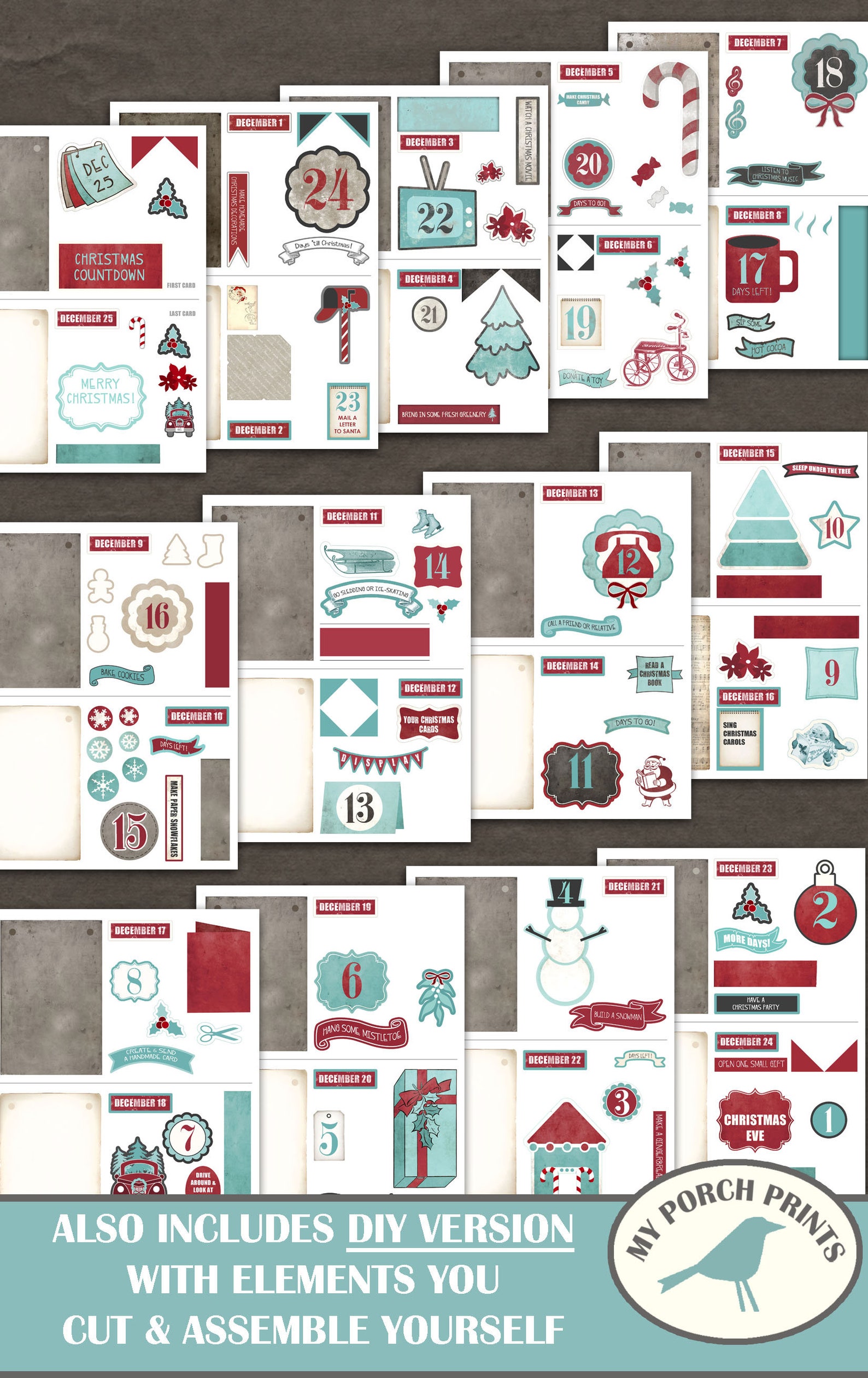 Christmas Countdown Flip Cards, Advent Calendar, December Daily ...