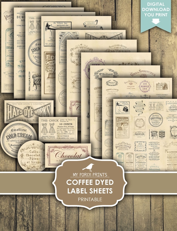 Junk Journal Kit Coffee Dyed Label Collage Sheets - Etsy