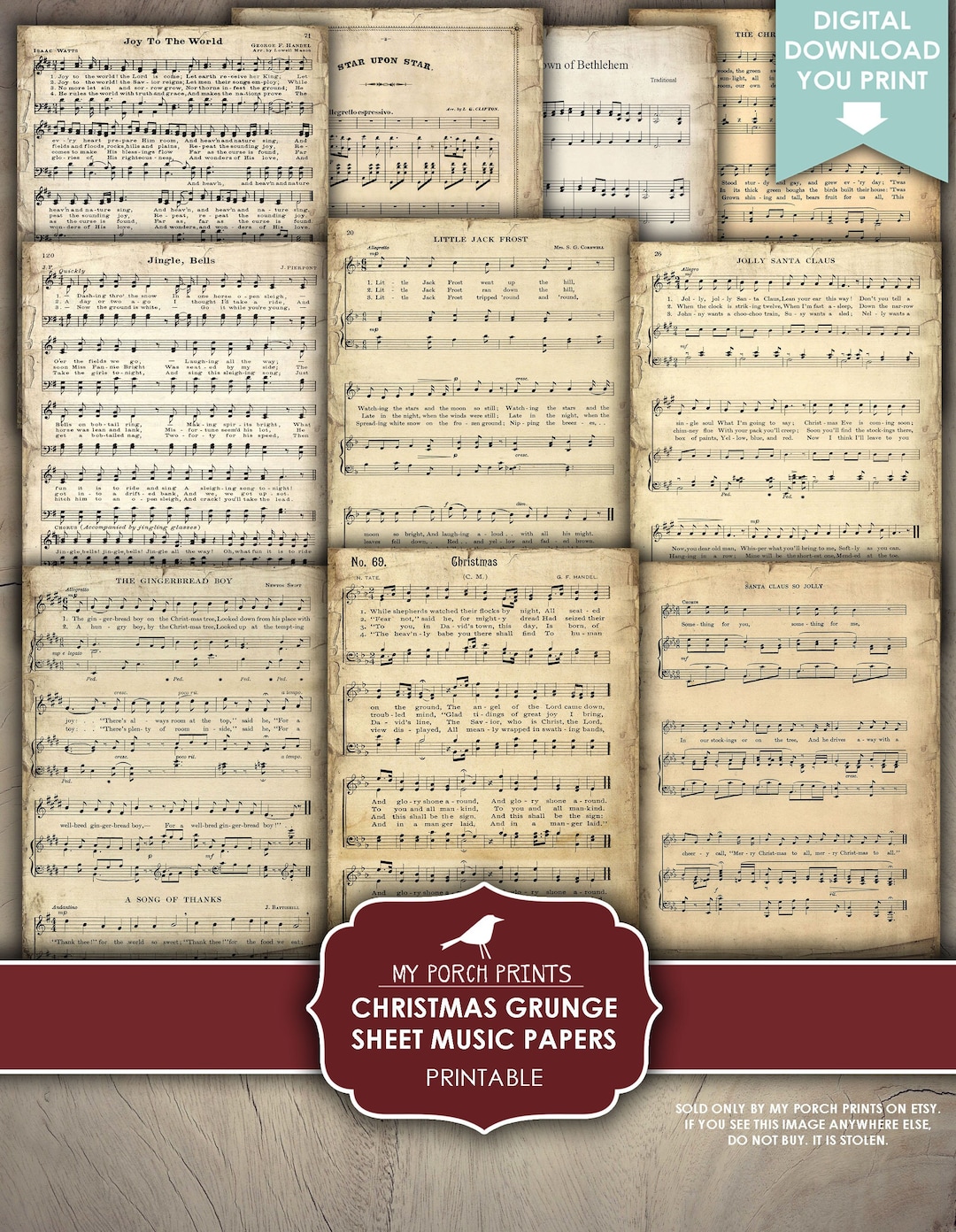 Christmas Grunge Sheet Music PAPERS, Junk Journal, Songs, Carols ...