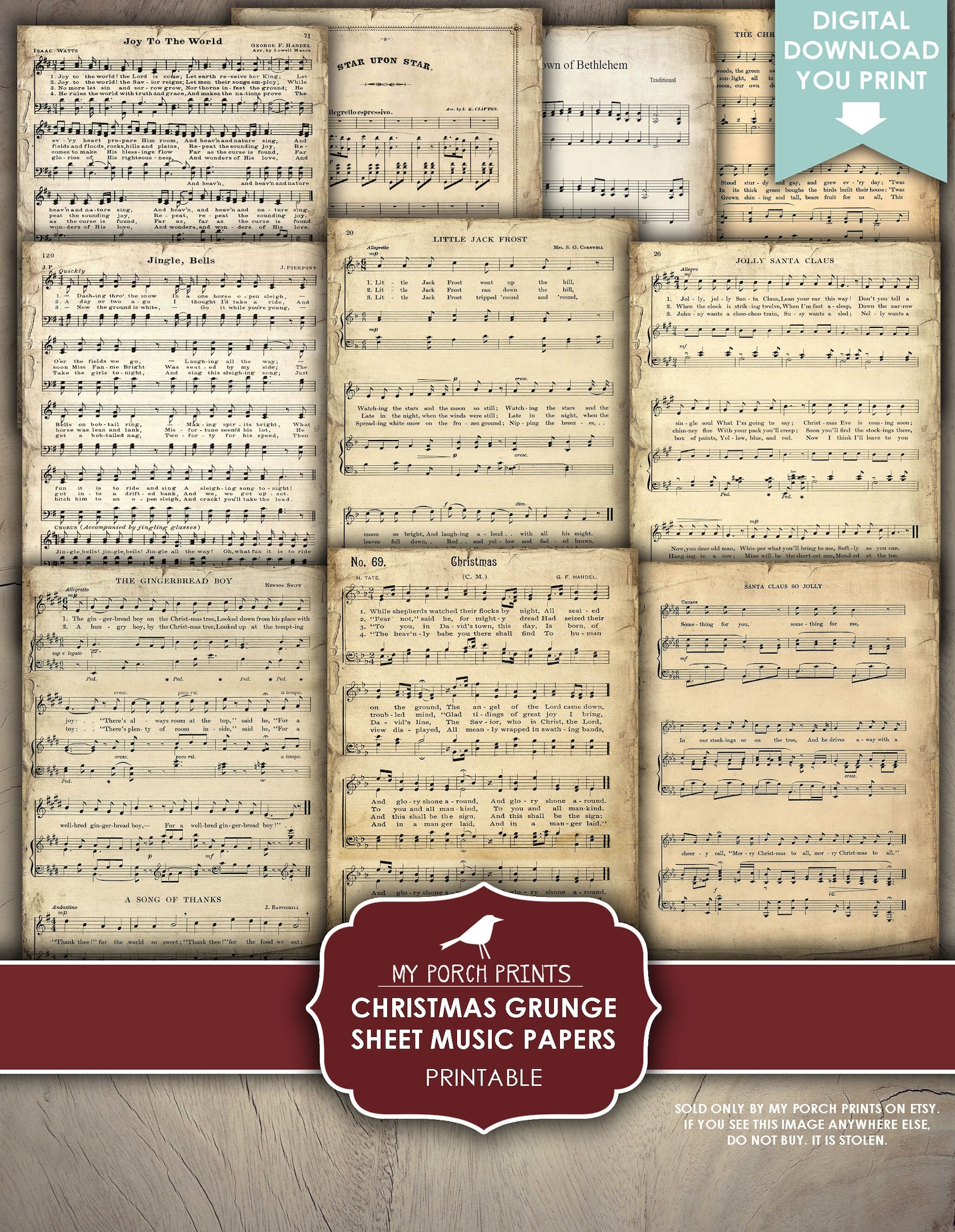 Christmas Grunge Sheet Music PAPERS, Junk Journal, Songs, Carols ...