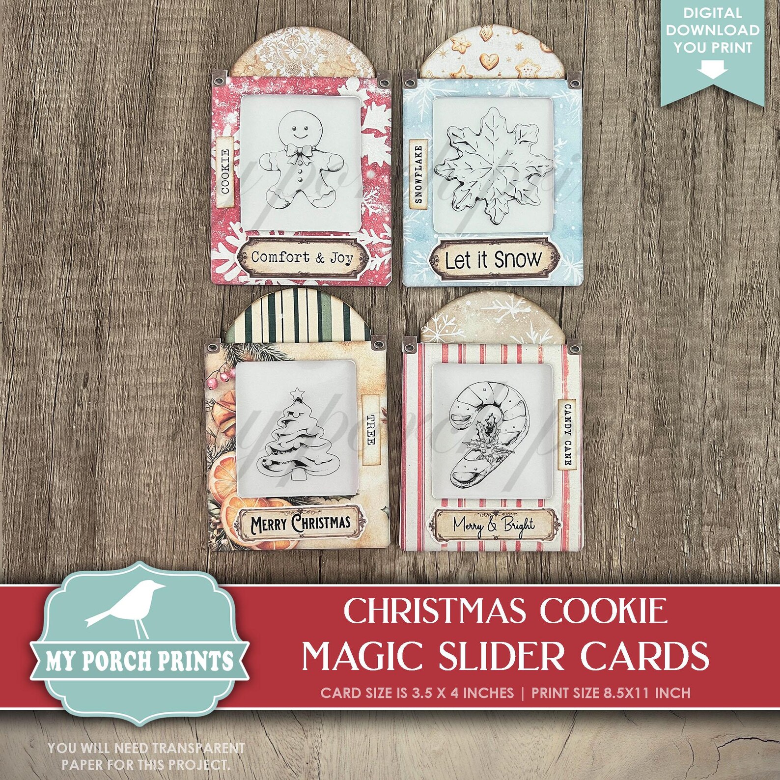 Christmas Cookie Magic Slider Cards, Junk Journal, Black and White ...