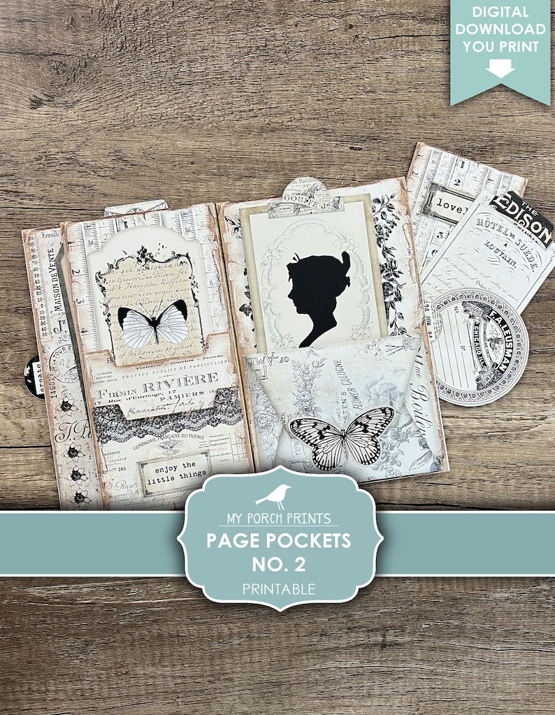 Junk Journal, Page Pockets, No. 2, Folio, Folder, Black and White ...