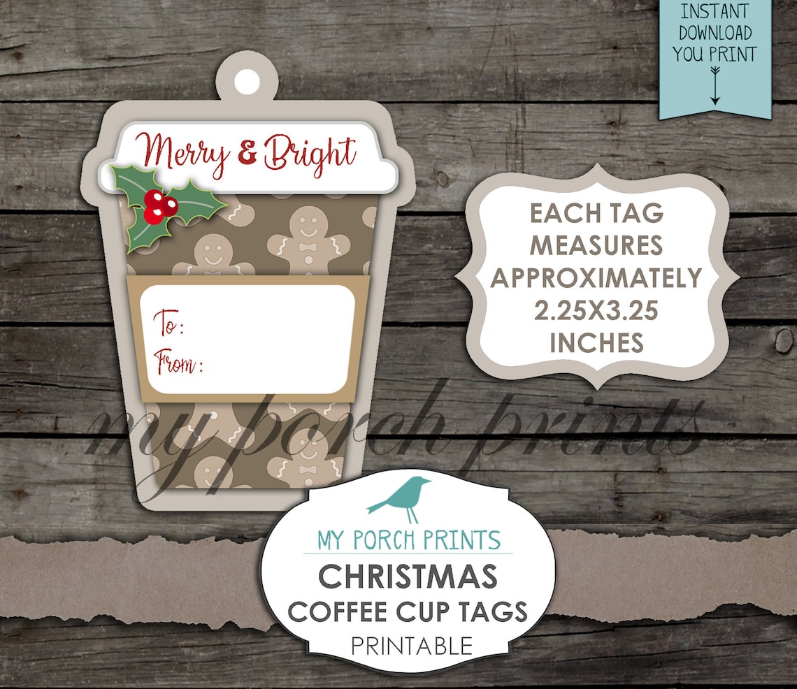 Christmas Coffee Cup Tag Christmas Tags Gift Tag - Etsy