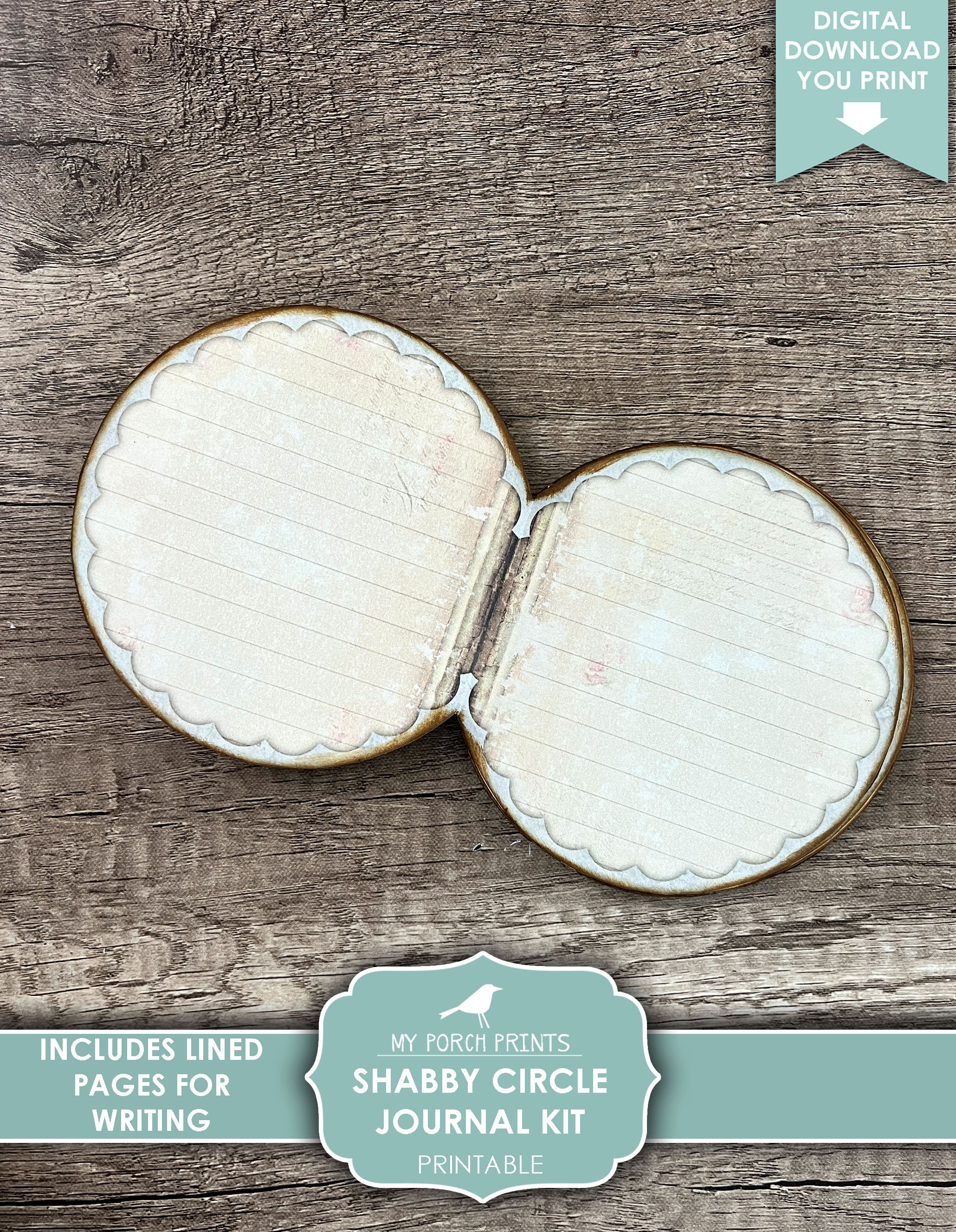 Shabby Circle Junk Journal Kit, Round Script No-sew Circular Handmade ...