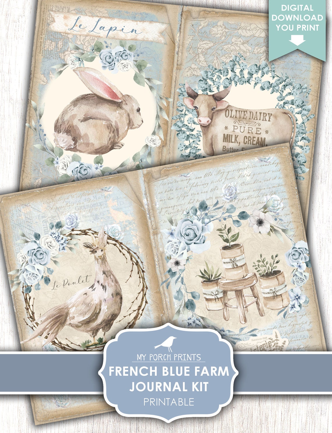 Junk Journal Kit Farm Blue French Country Fields - Etsy