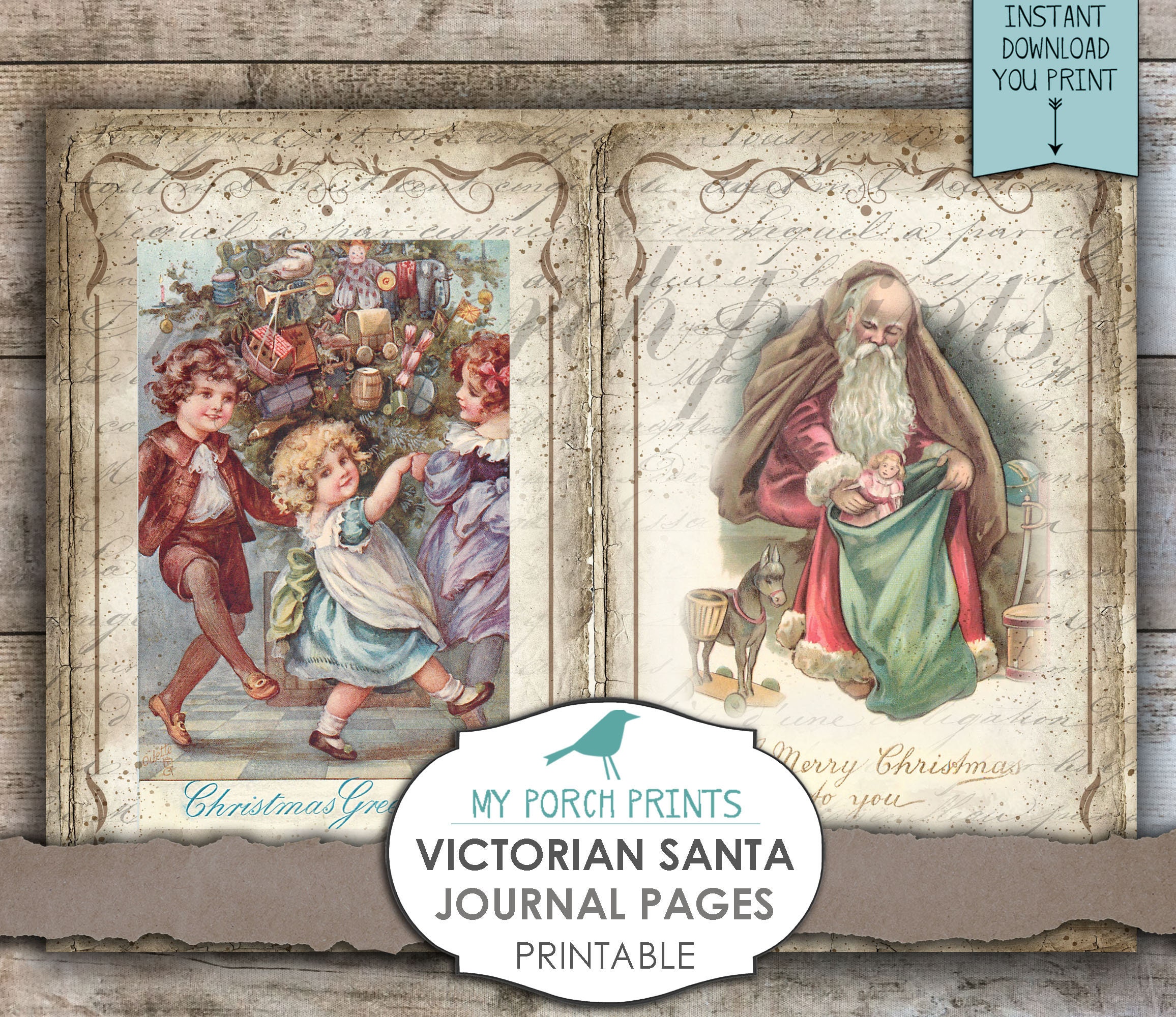 Christmas Victorian Santa Junk Journal Pages Printable - Etsy