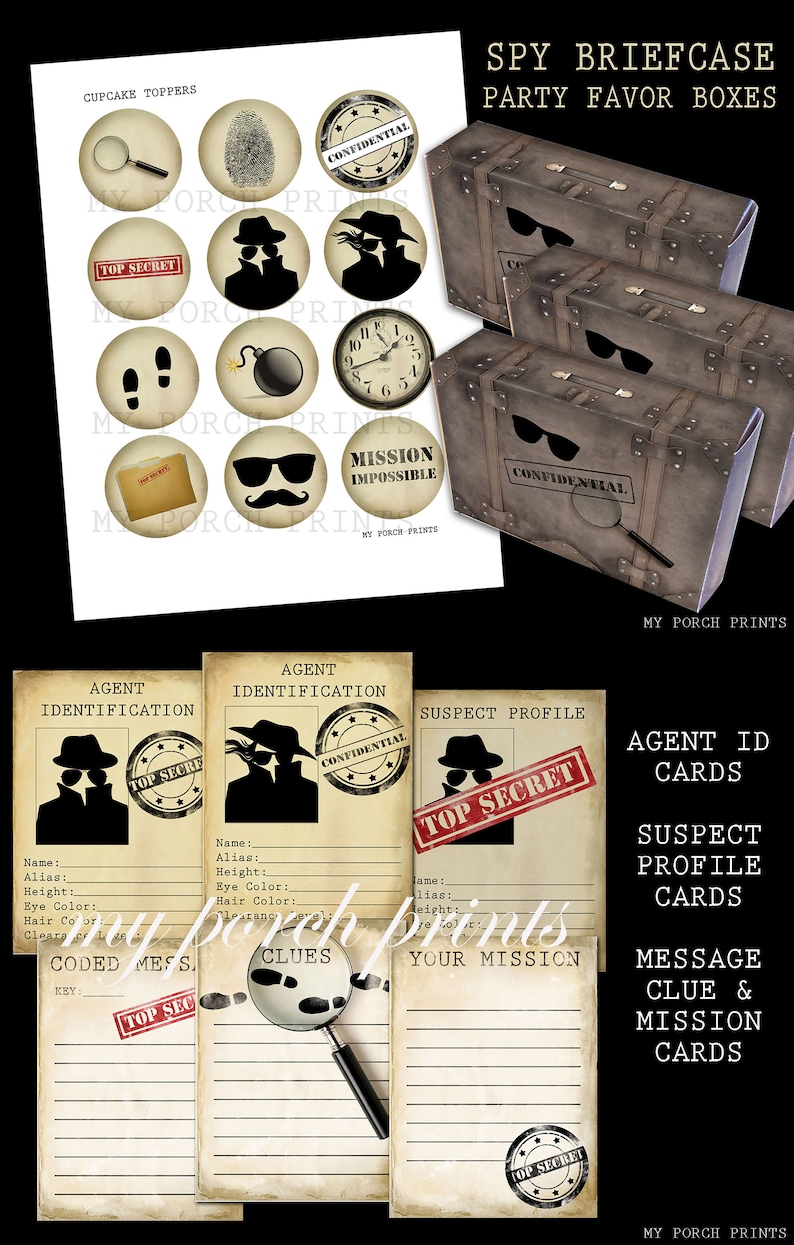 Spy Party Pack, Spy Party Printable, Spy Birthday Party, Secret Agent ...