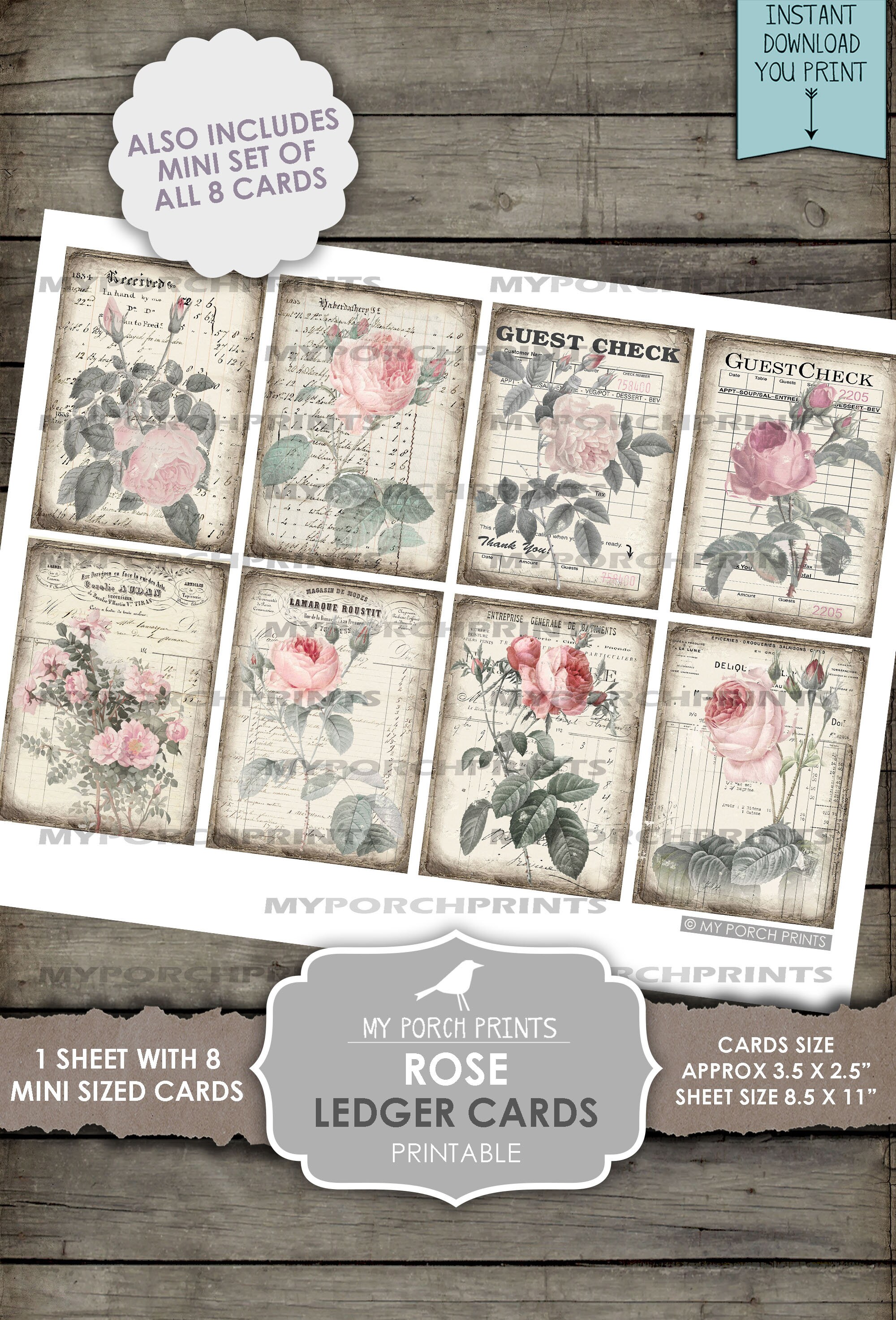 Junk Journal Ephemera, Rose, Roses, Cards, Floral, Pretty, Ledger, Junk ...