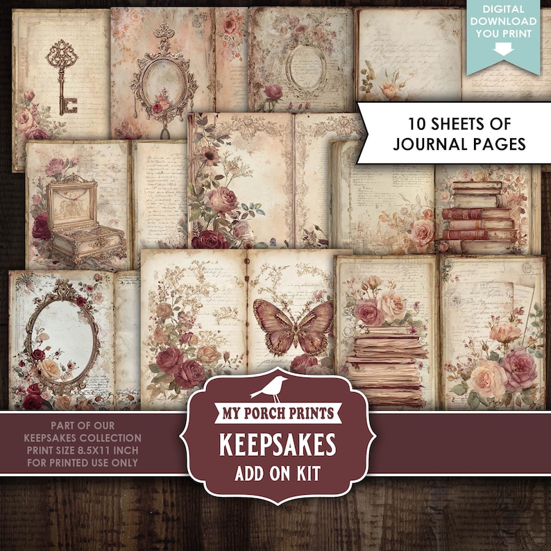 Keepsakes Junk Journal ADD-ON KIT, Ephemera, Burgundy, Vintage, Sepia ...