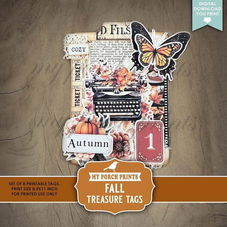 Fall Treasure Tags Kit, Junk Journal, Fussy Cuts, Autumn, Tag, Pumpkin ...