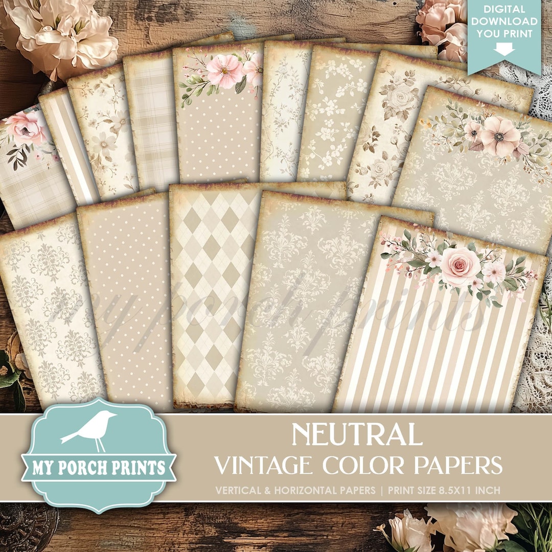 Neutral Vintage Color Papers, Junk Journal, Vertical and Horizontal ...