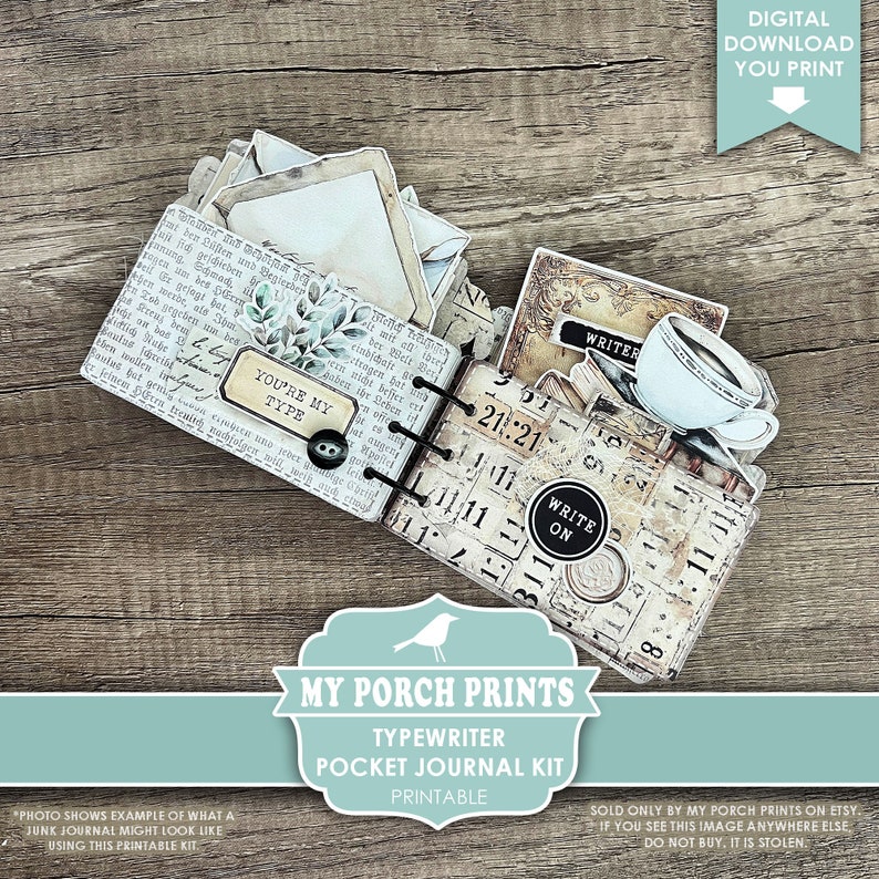 Typewriter Pocket Journal Kit, Writer Author Book Lover Masculine Men ...
