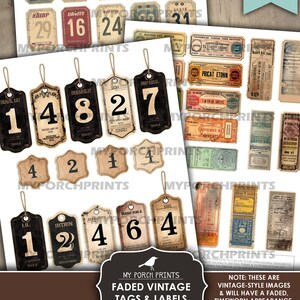 Junk Journal Faded Vintage Tags Labels, Grunge, Steampunk, Men Number ...