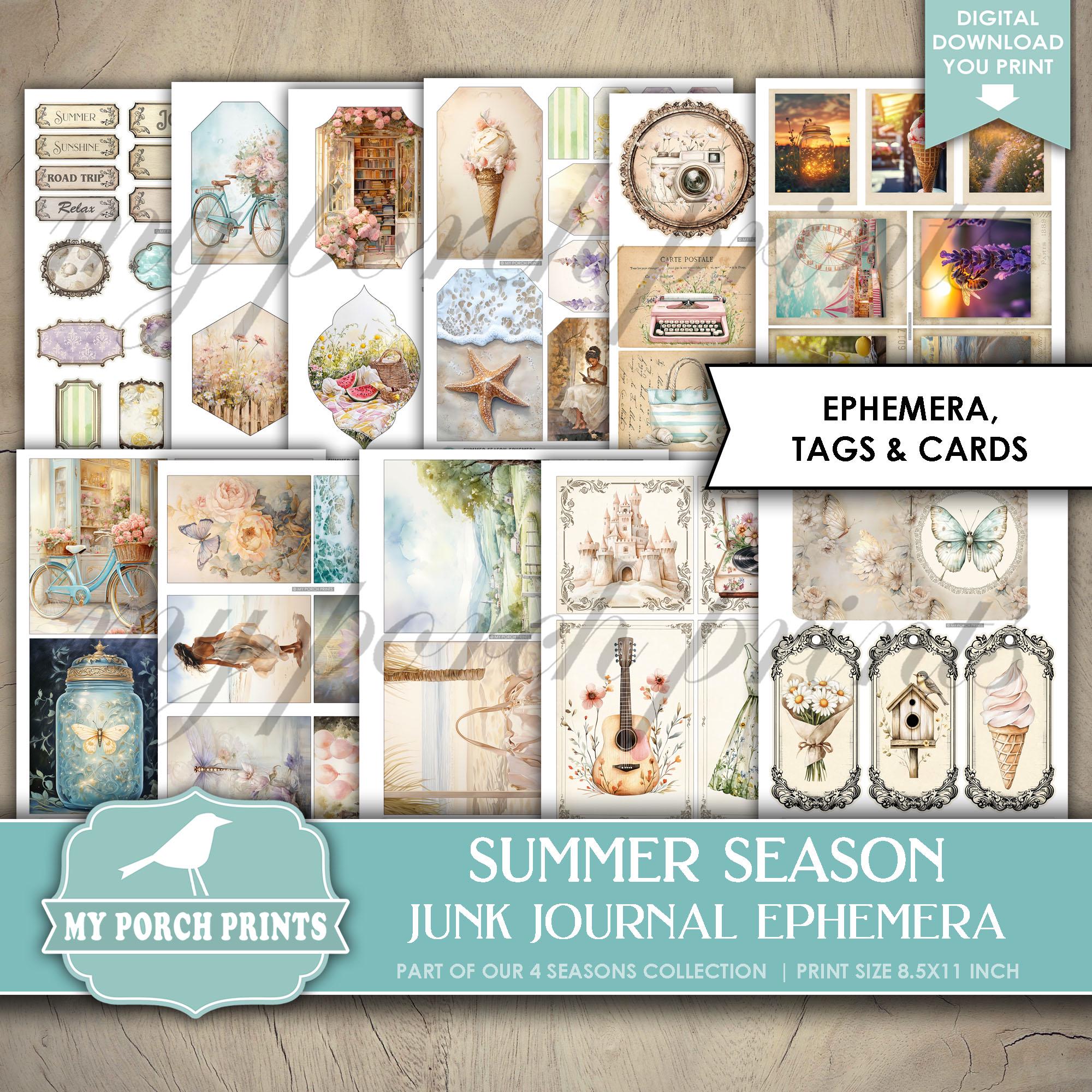 Summer Season EPHEMERA, Junk Journal, Kit, 4, Four, Seasons, Beach ...