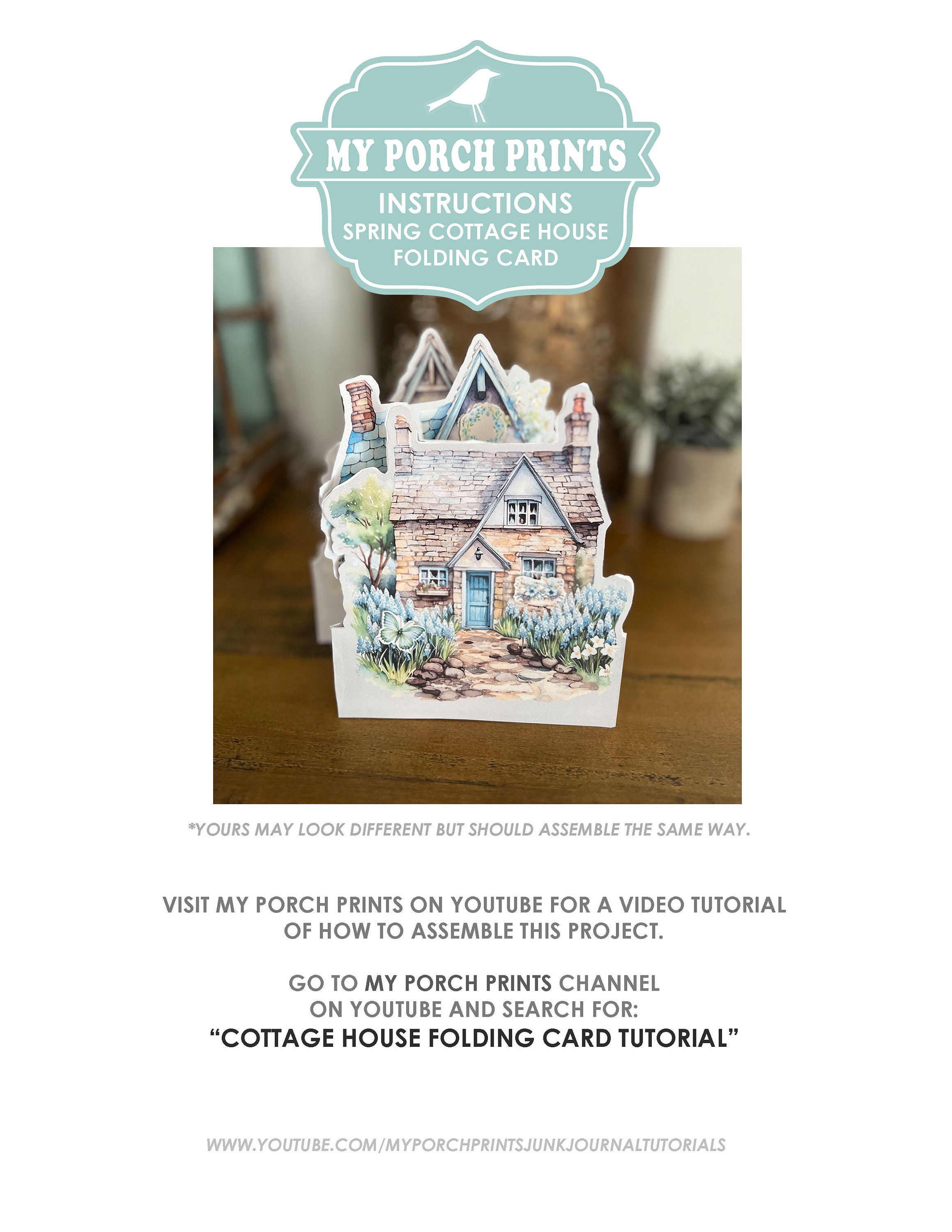 Blue Spring Cottage Folding Card, Junk Journal, Insert, Kit, 3D, Craft ...