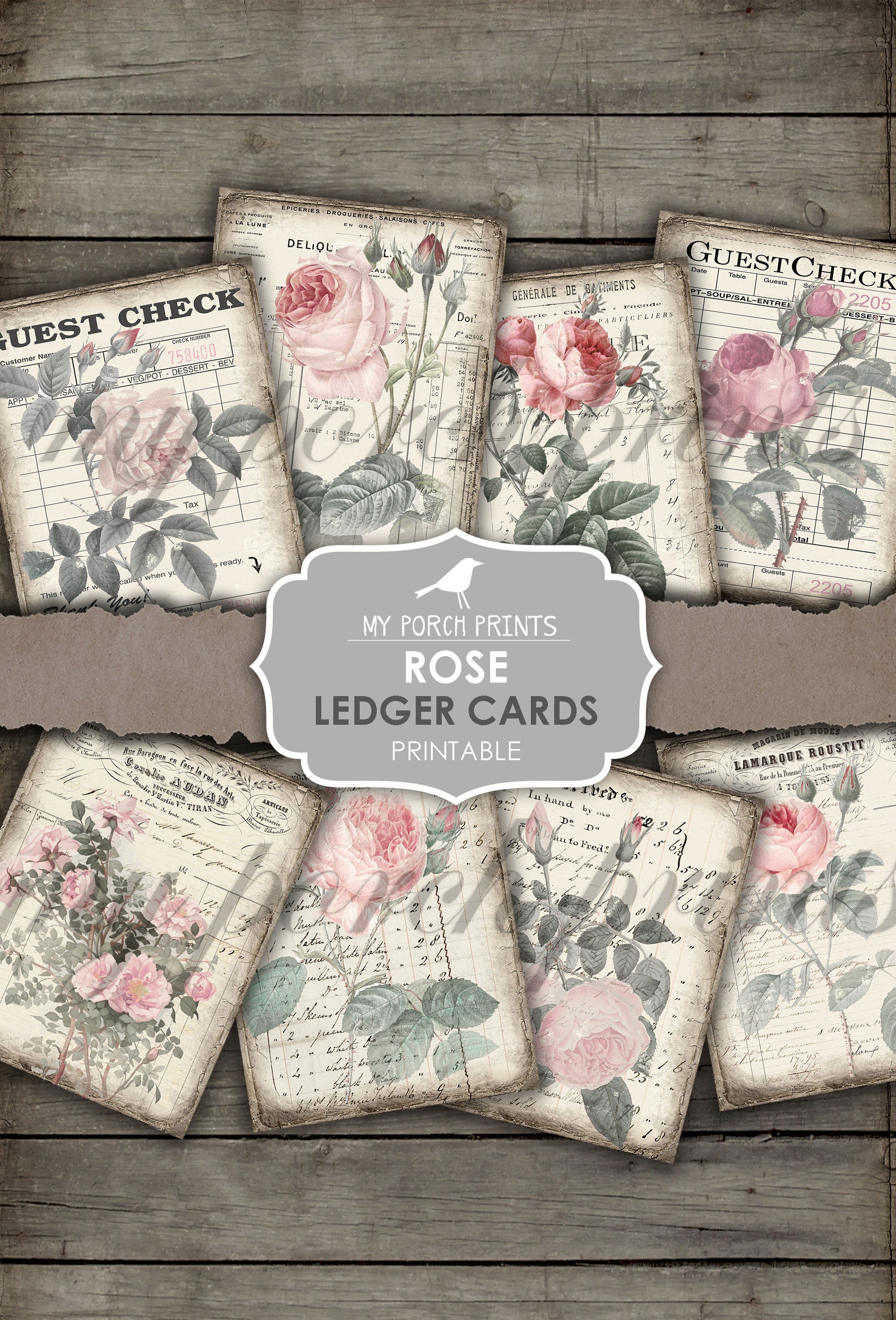 Junk Journal Ephemera, Rose, Roses, Cards, Floral, Pretty, Ledger, Junk ...