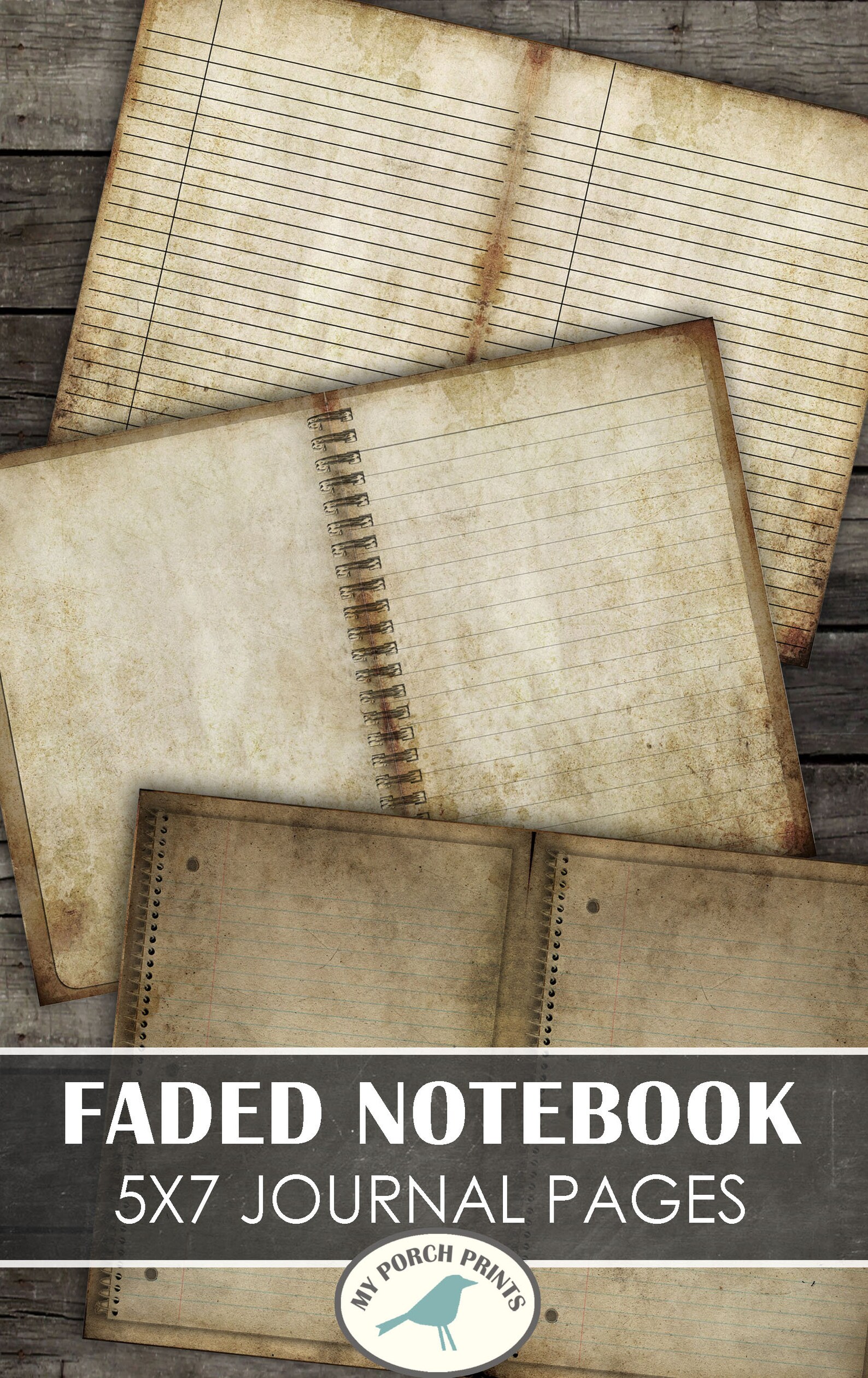 Faded Notebook, Journal Page, Book, Vintage, 5x7, Junk Journal, Grunge ...