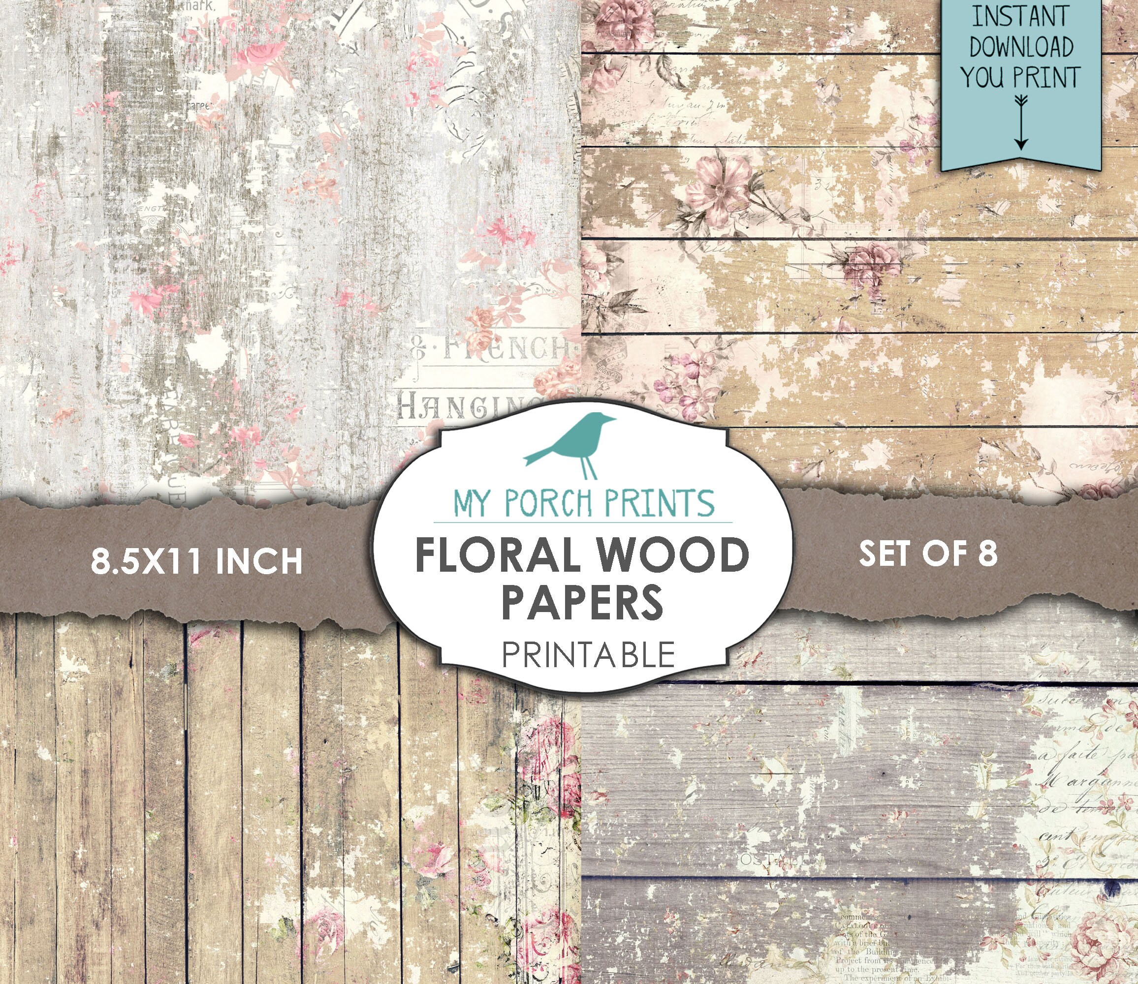 Floral Wood Printable Paper Junk Journal Digital Flower | Etsy