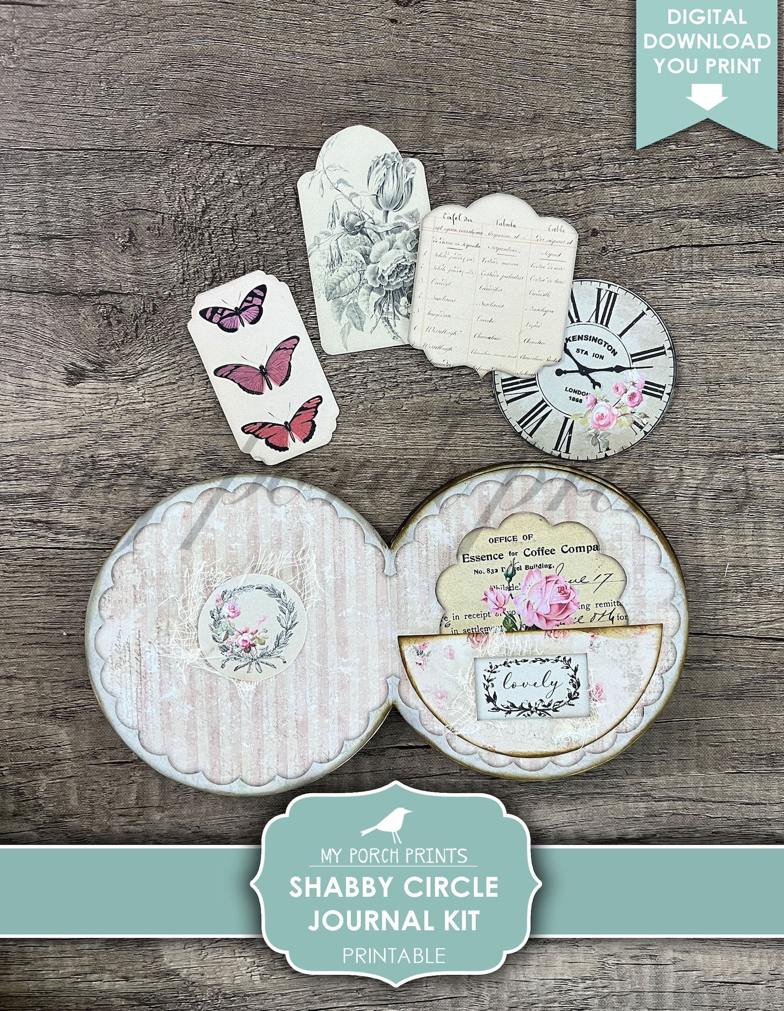 Shabby Circle Junk Journal Kit, Round Script No-sew Circular Handmade ...