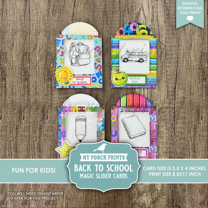 Back to School Magic Slider Cards, Junk Journal Kids Teacher Gift Color ...