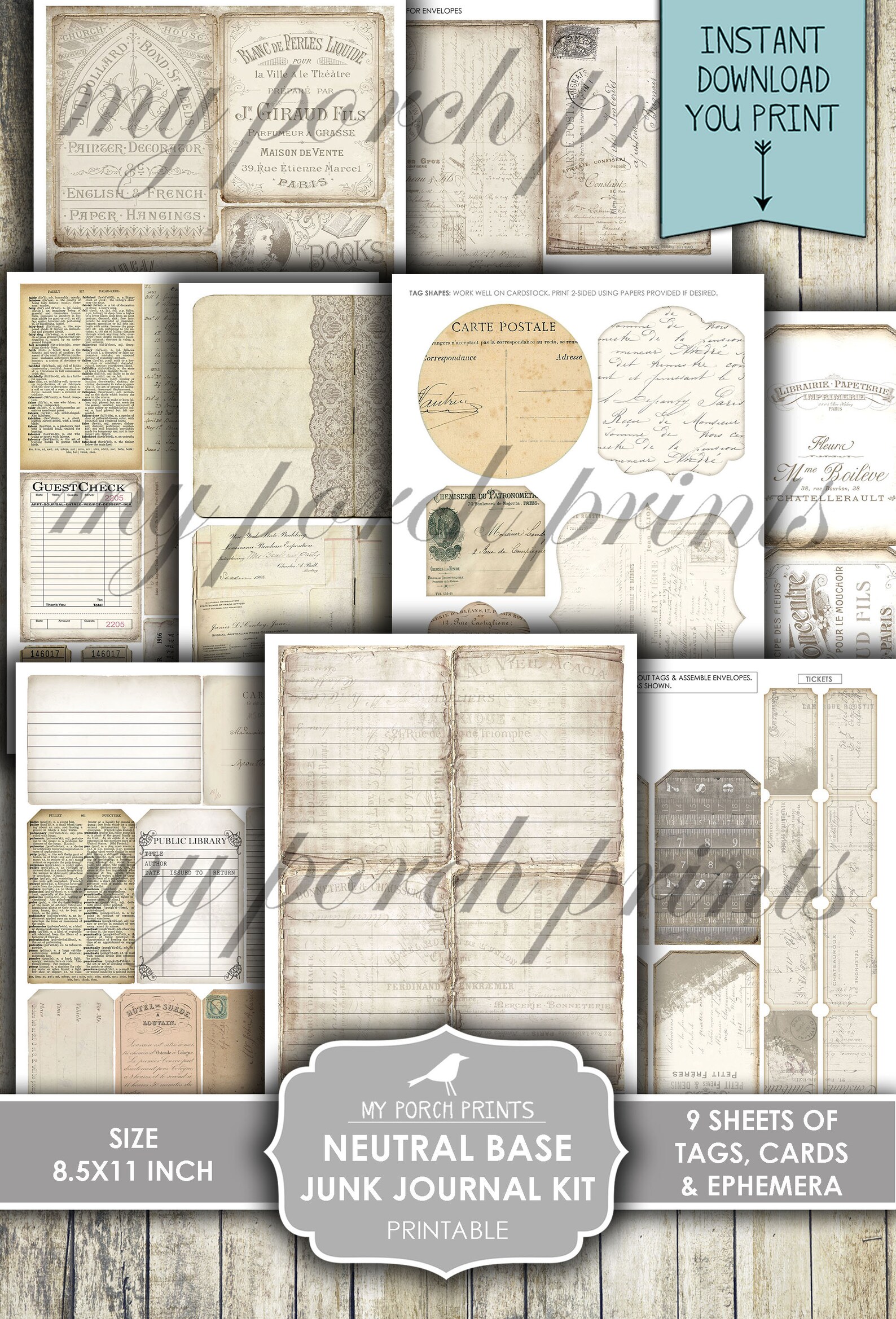 Junk Journal Kit Neutral Base Vintage Shabby Beige - Etsy