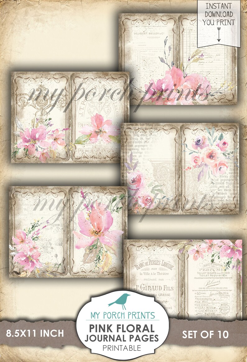 Pink Floral Journal Pages Junk Journal Kit Papers | Etsy