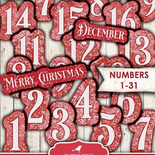 Red Christmas Number Tags Countdown Advent December - Etsy