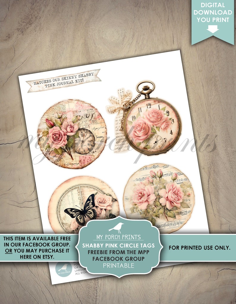 Junk Journal, Shabby, Pink, Circle, Tags, Freebie, Rose, Facebook Group ...